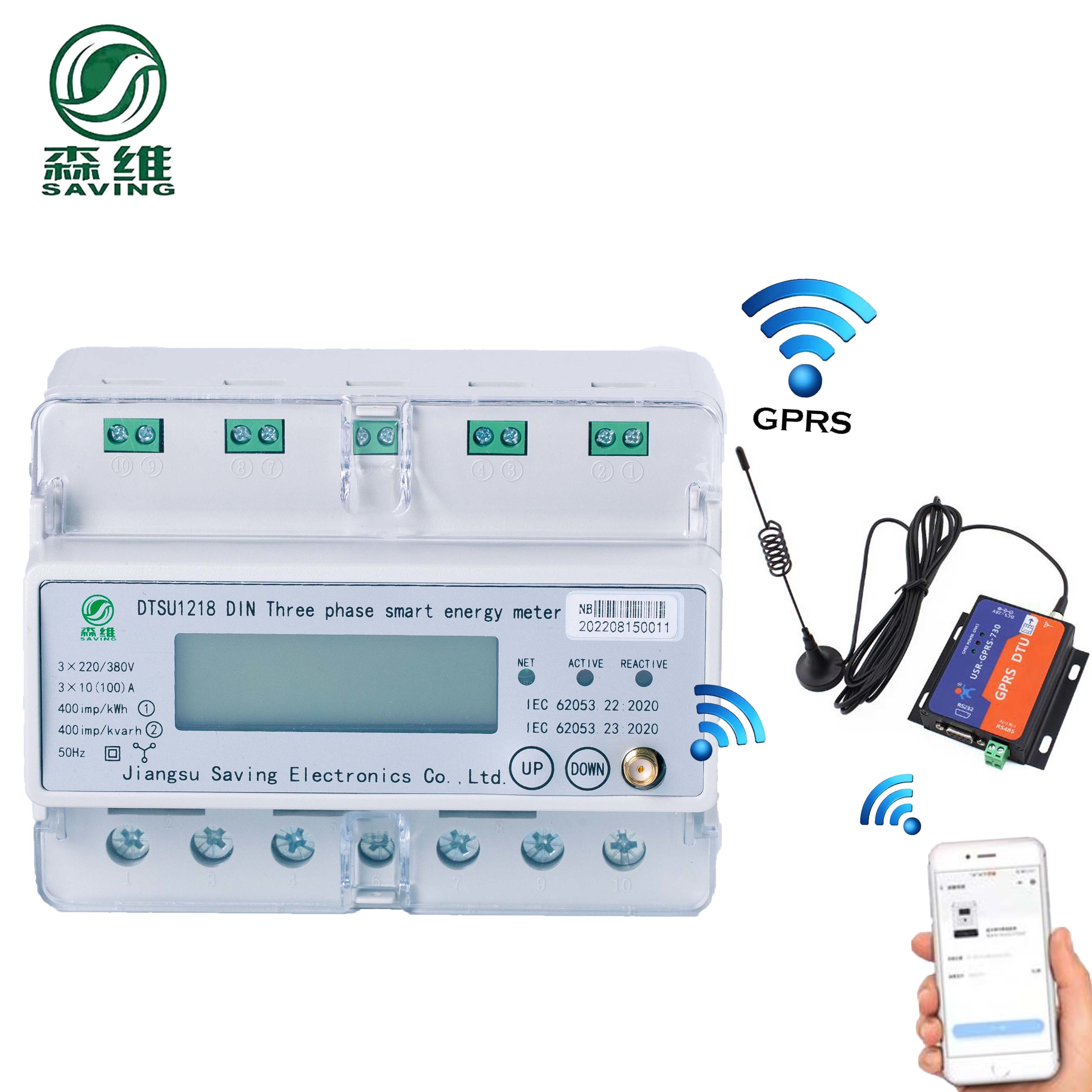 220V 380V Din Rail 3 Phase Energy Meter Wifi Prepaid Wireless Smart ...